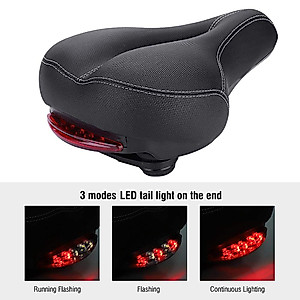 Qiter Bike Saddle, Mountain Road Bike Soft Seat Saddle with Tail Light Replacement Bicycle Accessories