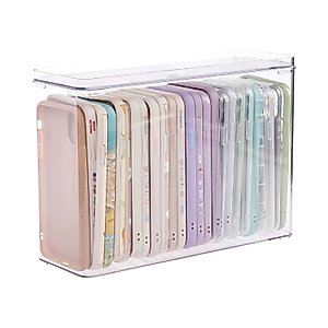 FABROK Plastic iPhone Case Organizer, Clear Storage Holder Box with Lid for Cell Phone Basic Cases, Multifunctional Phone Case Storage Box for Desk, Cupboard, Cabinet
