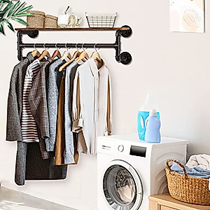 Yawinhe Industrial Pipe Clothes Rack with Top Shelf, 27.5in Wall Mounted Garment Rack,Space Saving Hanger With 4 Bases,Multi-Purpose Hanging Rod for Shops, Homes, and Closets