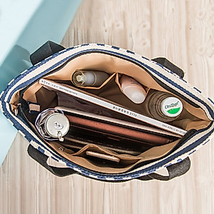 AONIJIE Canvas Work Tote Bag for Women, Medium Teacher Shoulder Bag, Lightweight Handbag Purse with Zipper Fit 13.3 Inch Laptop, Black Strip