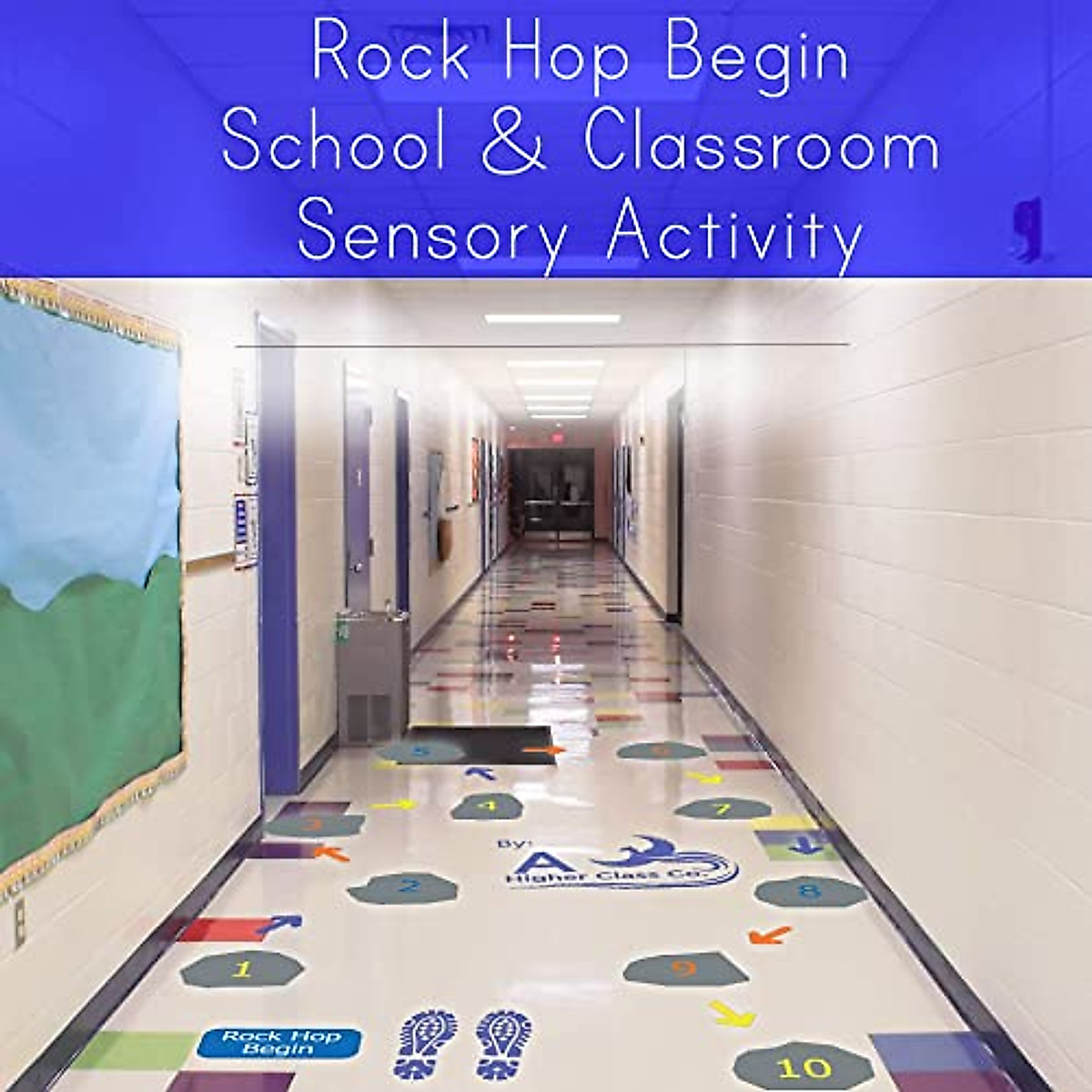 Rock Hop Begin Playscape - Counting Numbers 1-10 School & Classroom Sensory Path Kit Accessories – with 21 Custom Vinyl Floor Decals