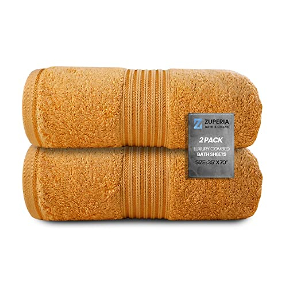ZUPERIA 100% Combed Cotton Bath Sheet- 600 GSM- (35" x 70") 2 Pack Ultra Soft Large Bath Towels, Highly Absorbent Daily Usage Oeko-TEX Certified Ideal for Pool, Home, Gym (Beige)