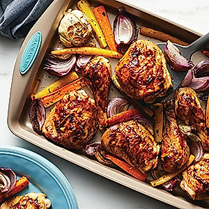 Rachael Ray Cucina Nonstick Bakeware with Grips, Nonstick Cookie Sheet / Baking Sheet - 11 Inch x 17 Inch, Latte Brown