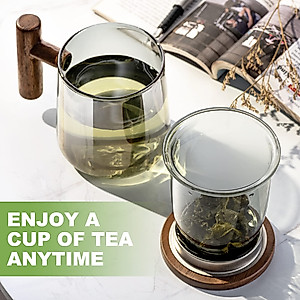 SUSTEAS Tea Cup with Infuser 13.5oz/400ml Glass Tea Mug with Lid - Gray Teacup with Wooden Handle for Tea Steeping at Home and Office, Housewarming & Birthday Gift
