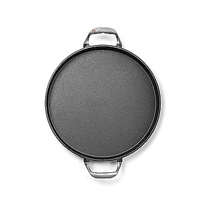 Outset Grill Paella and Deep Dish Pizza Pan, Cast Iron BBQ Pan with Handles, 18.15” x 14.11” x 1.25"