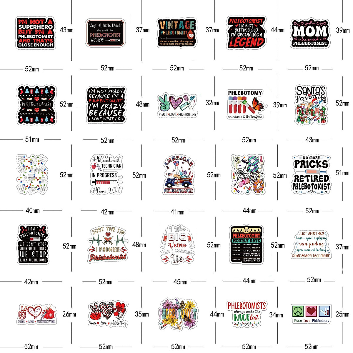 120Pcs Phlebotomy Stickers Pack, Aesthetic Vinyl Waterproof Sticker Decal for Water Bottle,Laptop,Phone,Skateboard,Helmet,Hard Hat Gifts for Kids Teens Adults for Party Supply Decor…