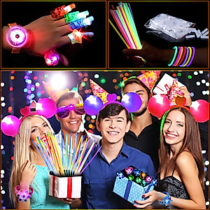 105Pcs Glow in the Dark Party Supplies, Neon Party Favors Rings Glasses Glow Bracelet Headband Finger Lights Glow Stick Light Up Tube Wedding Concert Bash Birthday Graduation Glow Party