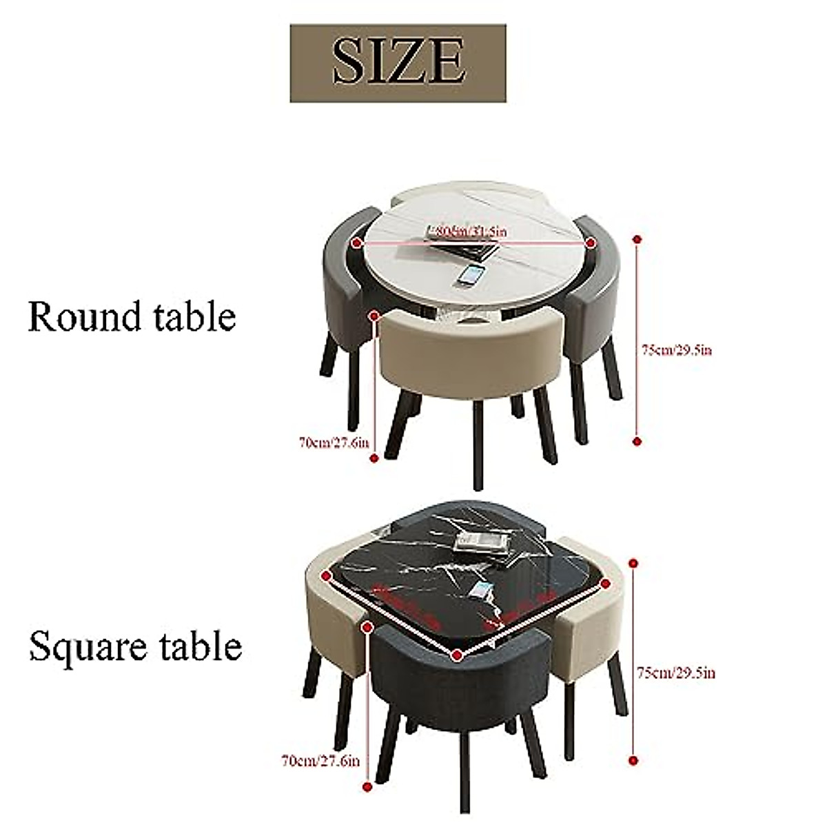 Dining table set for 4,kitchen table and chairs for 4，Suitable for living room,restaurant,cafe,leisure reception desk and chair combination,Square table/round table, various specifications available (