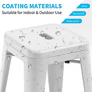 BLKMTY Metal Stools Set of 4 Stoolseating 24 Inch Bar Stools Counter Height Barstool Stackable Barstools Outdoor Patio Bar Stool Home Kitchen Dining Stool Backless Indoor Bar Chair, White