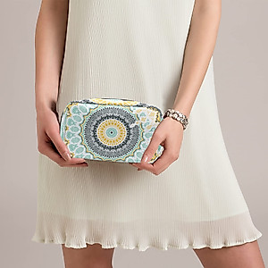 Hand drawn Ethnic Gold Mandala Arabic, Indian, Turkish and Ottoman Women's Cosmetic Makeup Bag, With Zipper Portable Travel Toiletry Storage Pouch Bag, Colorful Wallet Purse for Ladies Girls