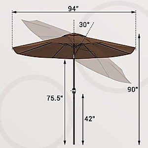 Greesum Patio Umbrella, Outdoor Market Table Parasol with Push Button Tilt, Crank and 8 Sturdy Ribs for Garden, Lawn Backyard & Pool, Brown