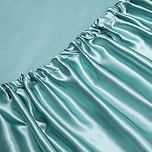 Cotton Home Depot California King Size Soft Satin Silk Bed Sheets Aqua Satin Silk Sheet Set, 12" Deep Pocket Fitted Sheet + 1 Flat Sheet + 2 Pillowcases