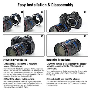 NEEWER EF to EOS R Mount Adapter, EF/EF-S Lens to RF Mount Camera Autofocus Converter Ring Compatible with Canon EOS R Ra RP R6 Mark II R6 R5 R3 R7 R10 R8 R50, Max Load: 4.4lb/2kg, NW-EF-EOSR