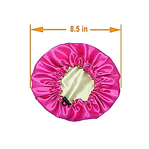 Adjustable Kids Satin Bonnets Sleeping Caps Shower Caps for Girls Boys,Elastic Band and Reversible,Soft,Breathable,Fit Most Kids Head and Hair Style (red,pink)