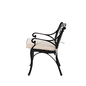 Glitzhome Elm Plus Set of 2 Cast Aluminium Patio Dining Chairs with Armrests Outdoor Chairs Dining Furniture, All Weather Frame with Thick Cushion for Porch Yard Balcony Kitchen, Beige