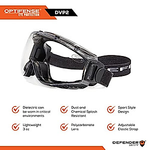 Defender Safety DVP2 Clear Safety Goggles, Eye Protection, Anti Fog, Impact & Chemical Resistant, ANSI Z87+ (Black)