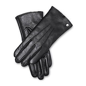 YISEVEN Women's Wool Lined Winter Genuine Leather Gloves Touchscreen Three Points Driving Elegant Dress Sheepskin Warm Fur Lining for Cold Weather Accessories New Year Gifts, Black Medium/7.0"