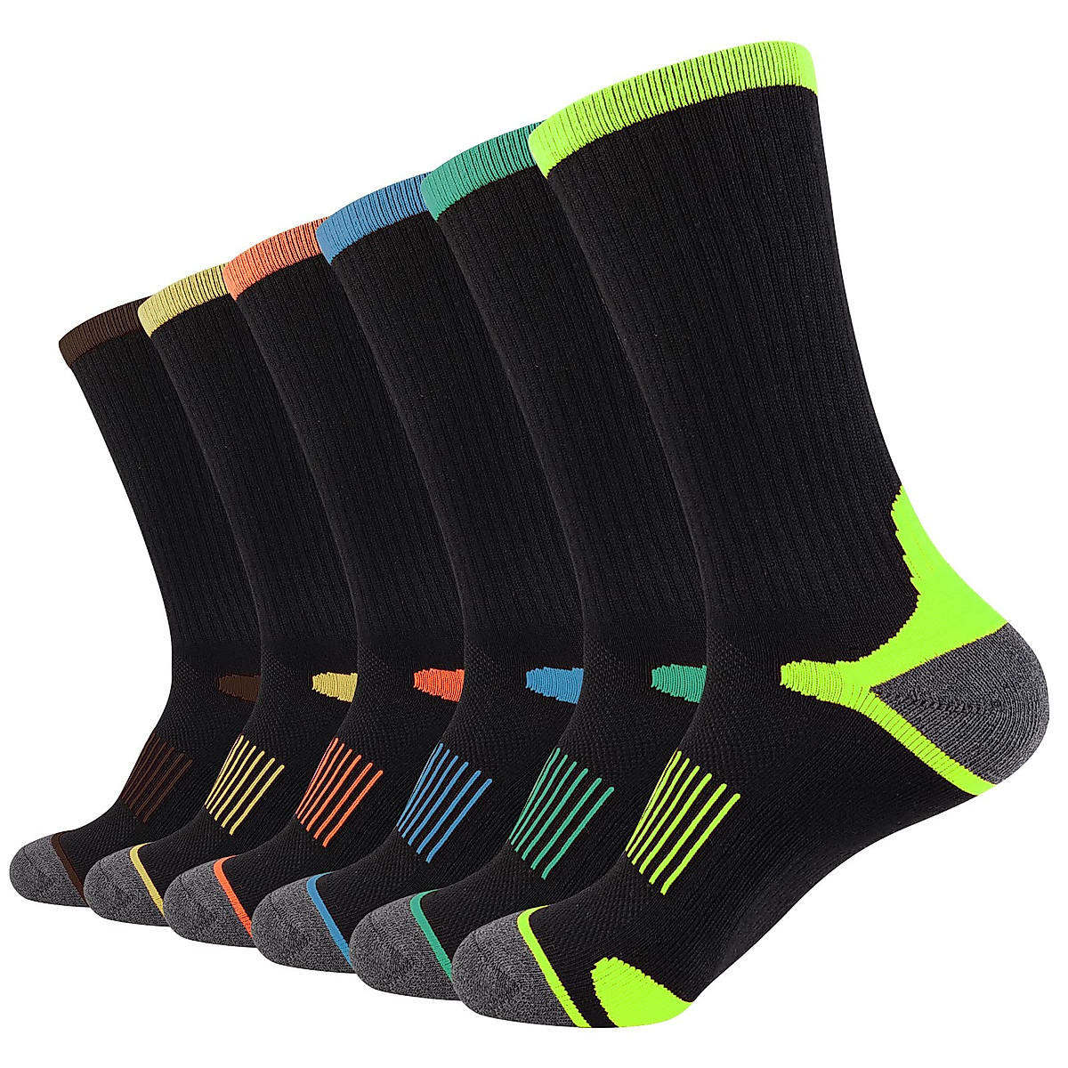 JOYNÉE Mens Athletic Crew Socks for Men Cushion Casual Running Sports Workout Sock 6 Pack,Black2,Sock Size 10-13