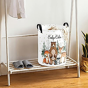 SunFancy Woodland Forest Animals Personalized Laundry Basket Clothes Hamper with Handles Waterproof,Custom Collapsible Laundry One Size