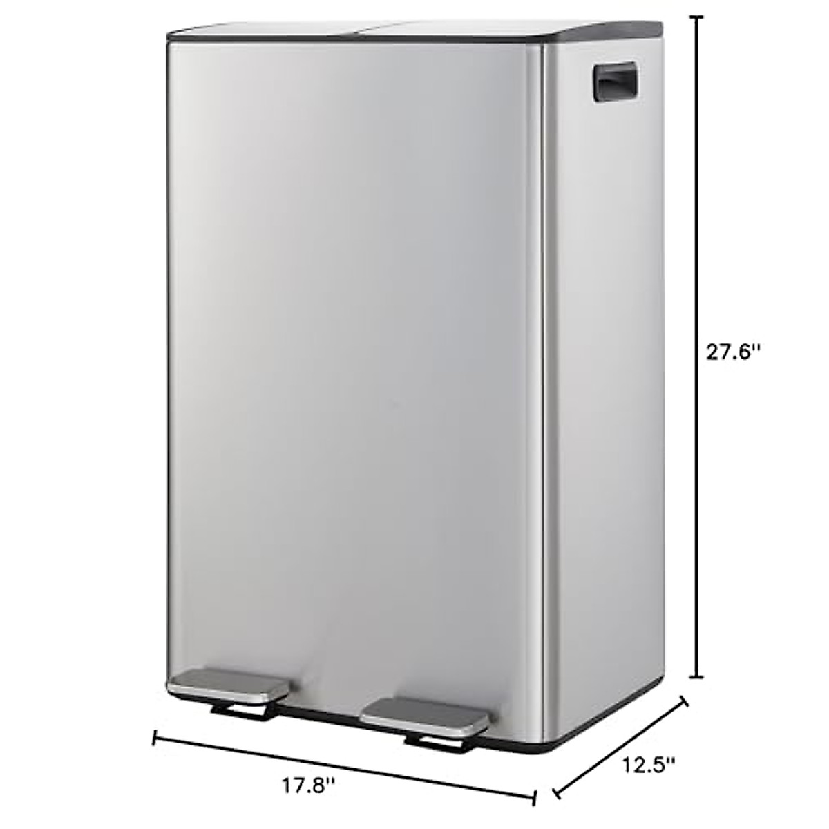 Casa Andrea Milano 15-Gallon Hands-Free Dual Compartment Recycling Kitchen Step Trash Can with Soft-Close Lid, Plastic Inner Buckets