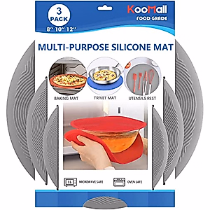 KooMall 12 10 8 Inch Multi-use Microwave Mat, Trivet, Pot Holders, Drying, Baking, Place Mat, Utensils Rest, Silicone Cover Pad for Hot Pot Pans Bowls Plates Dishes Kitchen Counter,Heat Resistant,Gray