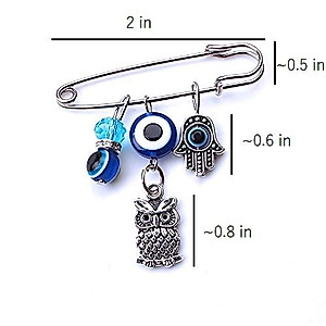 MyEvilEye Blue and Silver Color Evil Eye Hamsa Stroller Pin with Owl for Baby Good Luck