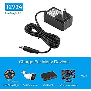 IBERLS 12V 3A Power Supply, Mighty Charger Adapter, 2.1mmX5.5mm 2A 2.5A DC Cord for LED Light CCTV Camera ect, Household Electronics Wall Chargers (4 Connector)