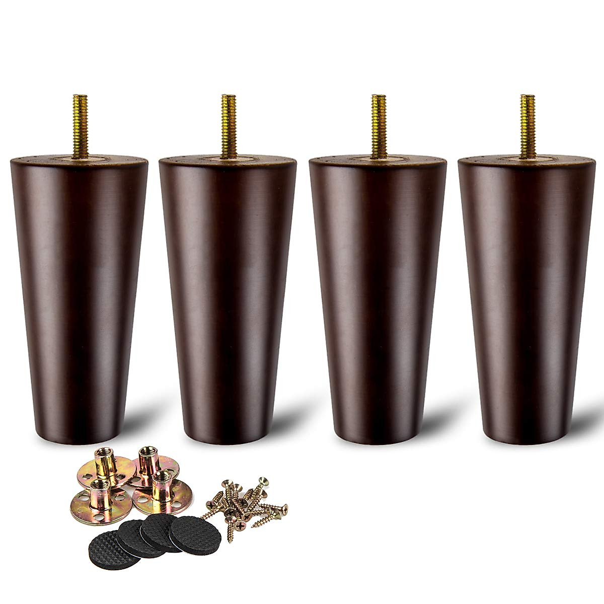 La Vane 6 inch / 15cm Wooden Furniture Legs, Set of 4 Walnut Solid Wood Tapered M8 Furniture Replacement Feet with Pre-Drilled 5/16 Inch Bolt & Mounting Plate & Screws for Sofa Chair Couch Ottoman
