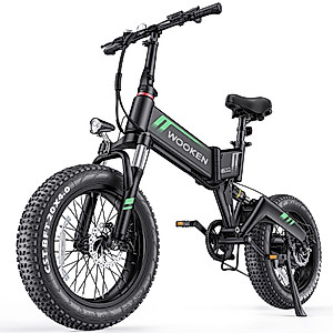 Wooken Electric Bike for Adults, 20''X4.0 Fat Tire Ebike for Adults, (Peak 750W) Foldable Electric Bicycle with 48V 10Ah Battery, 7 Speed, Shock Absorber, 20MPH Ebike for Mountain Beach Snow