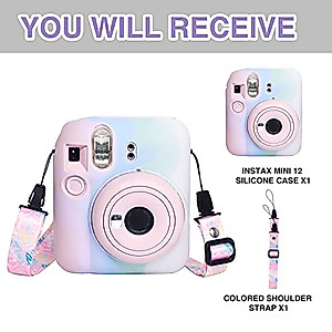 wogozan Silicone Case for Fujifilm Instax Mini 12 Instant Camera Protective Camera Case with Adjustable Shoulder Strap - Light Gradient