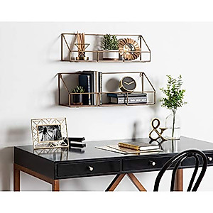 Kate and Laurel Westland 2-Pack Wood and Metal Floating Wall Shelves, Walnut Brown and Gold