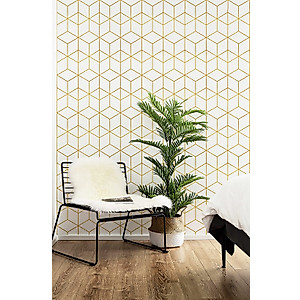 Peel and Stick Wallpaper Gold and White Contact Paper Geometric Wallpaper Self Adhesive Removable Wallpaper for Walls Covering Vinyl Rolls 118"x17.7"