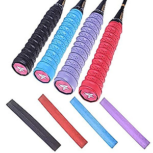BlingKingdom 4pcs Comfortable Tennis/Badminton Racket Grips Colorful Tennis Racquet Grips Wrap-on Grip Anti Slip Handle Cover Perforated Super Absorbent Overgrip for Padel Tennis Squash Racket