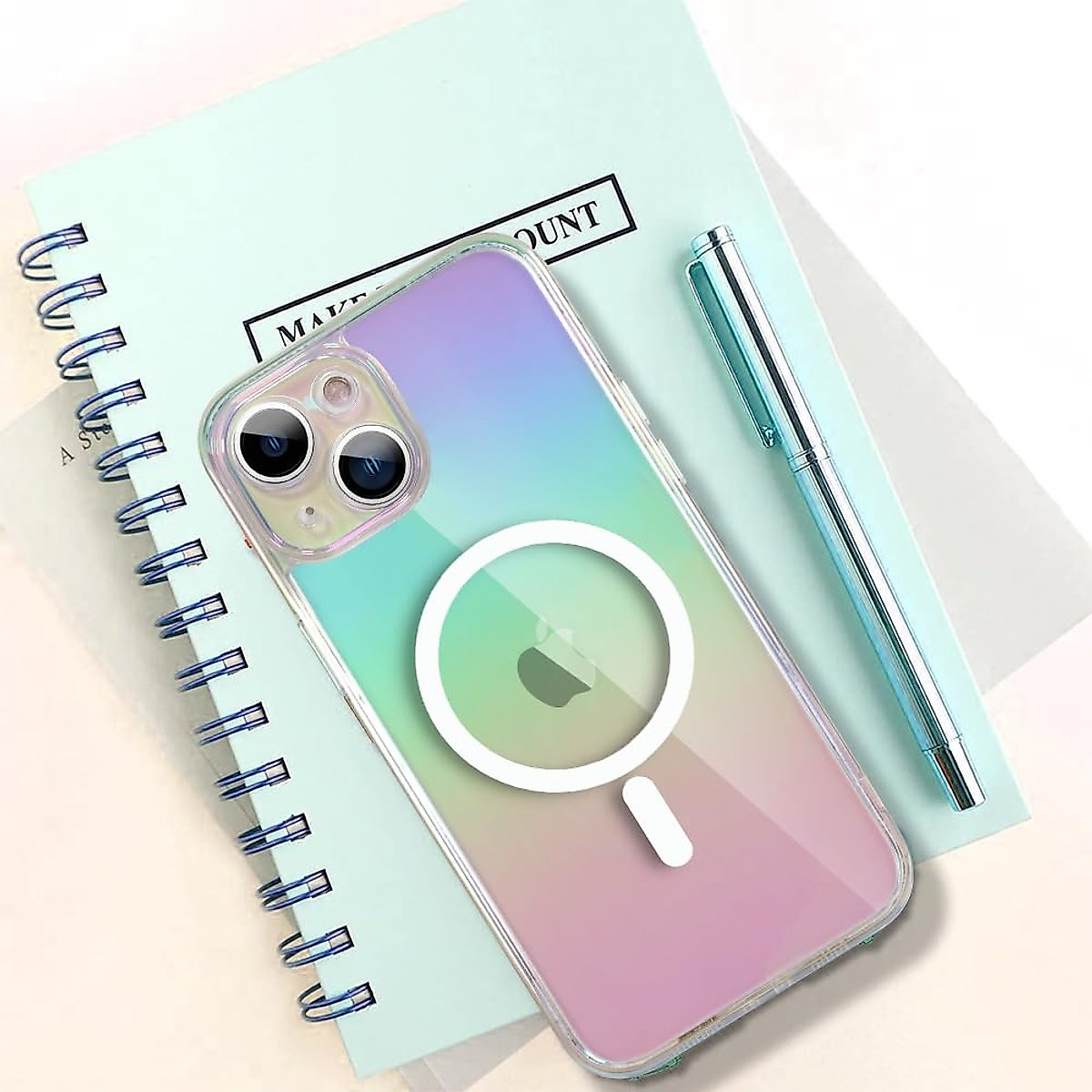 Bonoma for iPhone 14 Case Magnetic 【Support for MagSafe】 Bling Laser Florescent Iridescent Crystal Luxury Case Camera Protector + 2* Screen Protector Shockproof Edge Cover Case -Clear