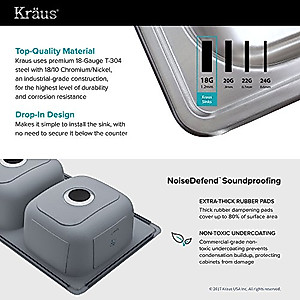 Kraus KTM33 33 inch Topmount 50/50 Double Bowl 18 gauge Stainless Steel Kitchen Sink