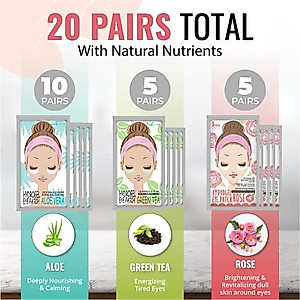 Under Eye Patches for Dark Circles and Puffiness (20 Pairs) - Korean Skin Care Caffeine Collagen Eye Patches for Puffy Eyes -Hydrogel Eye Patch - Under Eye Mask - Aloe Vera Rose Green Tea Gel Eye Pads