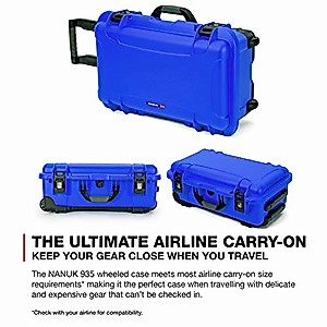 Nanuk 935 Waterproof Carry-On Hard Case with Lid Organizer and Padded Divider w/ Wheels - Blue