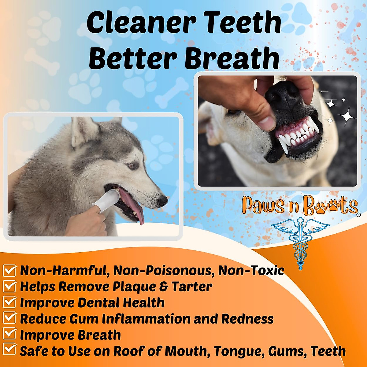 Multi-Purpose All-Natural Pet Finger Wipes, Organic, Safe, Non-Toxic Formulated Pre-Moistened Wipes. Remove Plaque & Whiten Teeth, Clear Ear Wax/Dirt Buildup, Soothe Dry Skin Folds, Remove Tear Stains