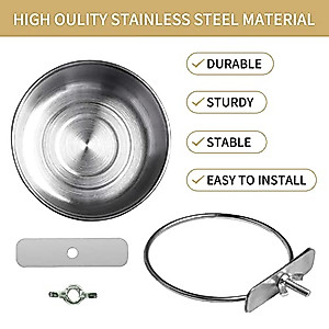 DYaprigo 3 Pack Stainless Steel Bird Feeding Dish Cups, Pet Cage Seed Feeder, Parrot Food Water Bowls with Clamp for Small Animal, Parrot Cockatiel Conure Budgies Parakeet, 3.9 Inch