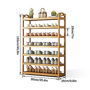 QUMENEY 7 Tier Bamboo Shoe Rack for Entryway,Tall Shoe Rack Storage Organizer, Free Standing Sturdy Shoe Shelf for Bedroom Doorway Living Room Balcony Closet Free Standing, 35.4 x 9.8 x 45.3 inch