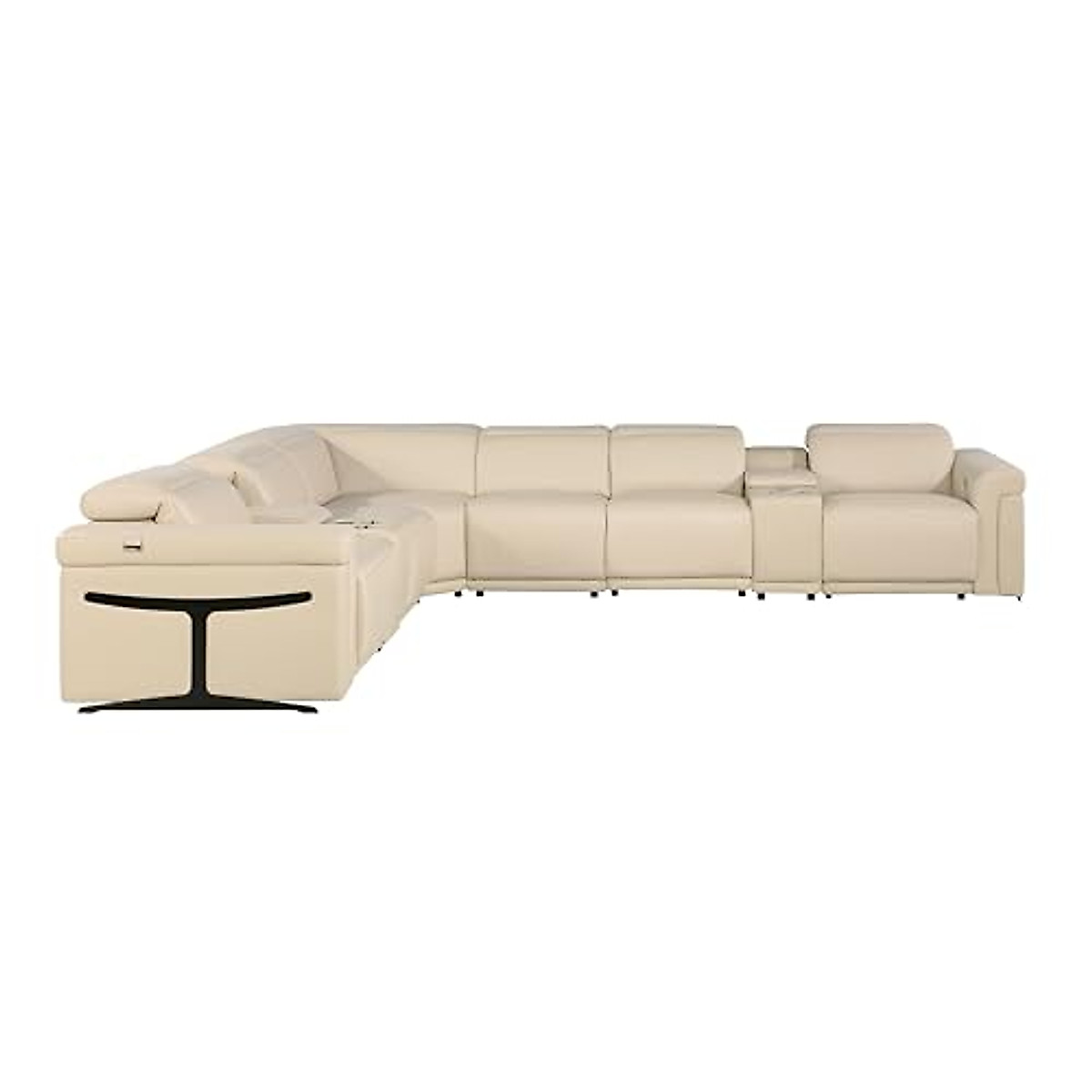 BlackJack Furniture Riccardo 8-Piece Italian Leather Sectional Sofa with 4 Power Reclining Couch Seats, USB & Wireless Chargers, Headrests, Lumbar Support, Cup Holder, and Console Storage, Beige