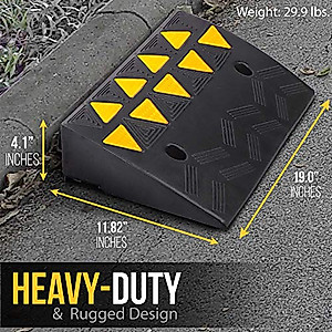 Pyle Car Vehicle Curbside Driveway Ramp - 2PC Heavy Duty Rubber Threshold Bridge Track Curb Ramp, for Loading Dock, Garage, Sidewalk, Truck, Scooter, Bike, Motorcycle, Wheelchair Mobility PCRBDR45