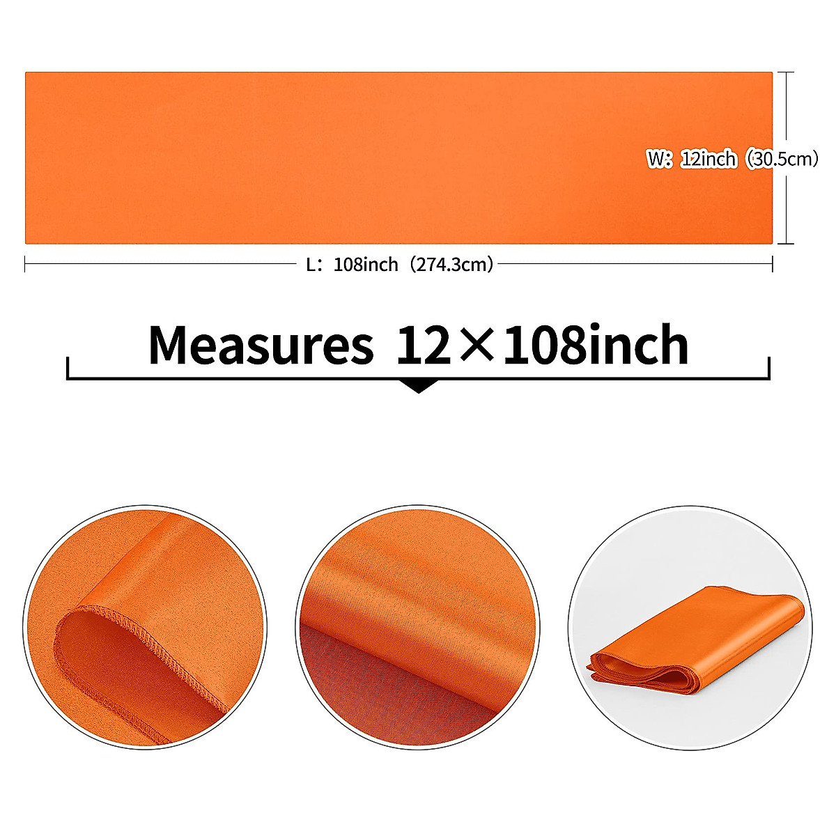 4-Pack Orange Satin Table Runner 12 x 108 Inch Long Bright and Smooth Silk Fabric Table Runner for Wedding Banquet Birthday Party Decoration