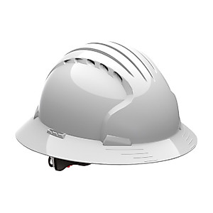 Evolution Deluxe 6161 280-EV6161-10V Full Brim Hard Hat with HDPE Shell, 6-Point Polyester Suspension and Wheel Ratchet Adjustment Vented, White