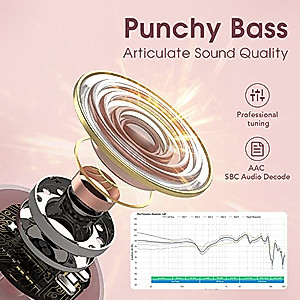 Wireless Earbuds with Earhooks Cute Pink for Womens, in Ear Bluetooth Headphones Sport with bass Boost, Built in Mic, IPX7 Waterproof Earphones with Over Ear Detachable Hooks for Running Workout