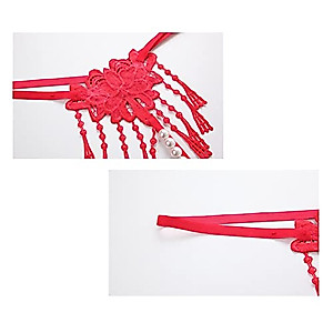 Sekexi Womens Sexy Pearl Tassel G-String Lace Thongs Panties Underwear Low Rise T-Back Underpants (one size, red)