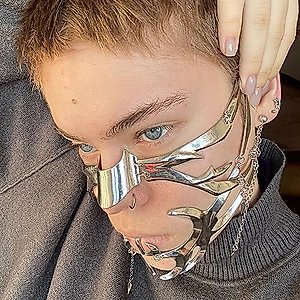 Eddie Munson Punk Mechanical Mask for Women-Irregular Liquid Design Metal Face Accessories-Halloween Party Prom Mask for Women Men (2PCS Nose+Lip)