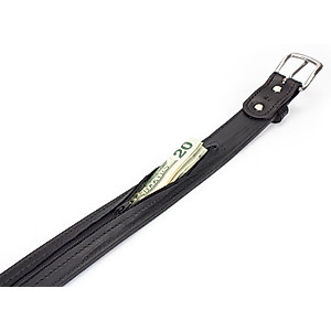 Hidden Money Pocket Travel Leather Belt (Size 38, Black)