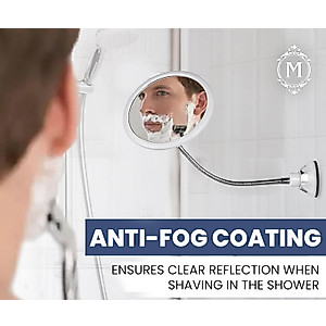 MIRRORVANA Flexible Round Fogless Shower Mirror for Shaving with Height Adjustable Gooseneck Extension, 360° Swivel and Upgraded Suction Cup - Shatterproof 6.7" Diameter Surface
