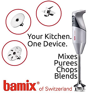 The Expert NSF bamix - Professional Immersion Hand Blender – 200W Motor- Aerating, Blending, and Chopping Blades – 2 speeds-BPA free-White/Light Grey-Ergonomic Grip